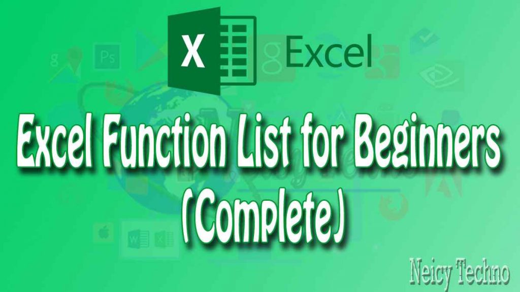 Excel Function List For Beginners Complete Neicy Techno