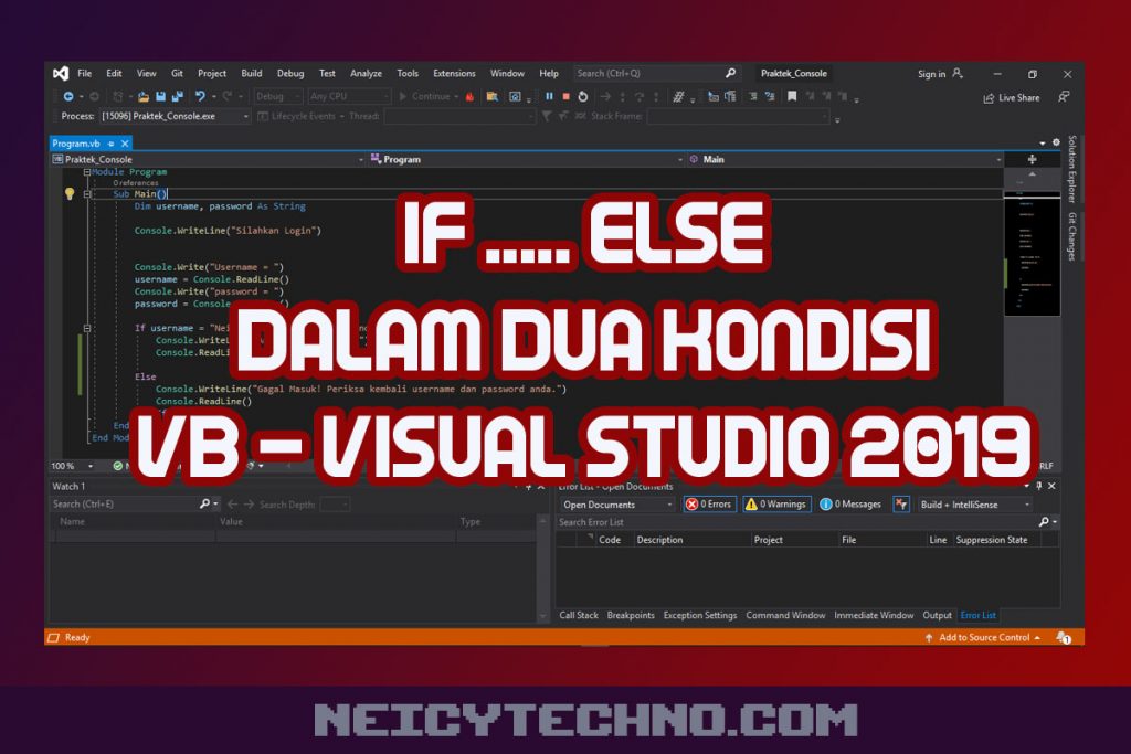 If else Dalam Dua Kondisi VB – Visual Studio 2019 - Neicy Techno