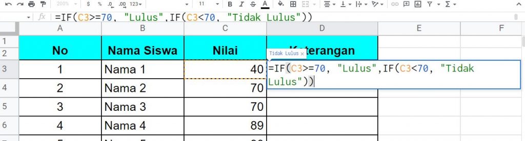 Cara Menggunakan Fungsi IF di Google Spreadsheet - Neicy Techno