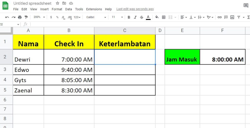 Cara Menghitung Keterlambatan Absensi Karyawan di Spreadsheet - Neicy Techno