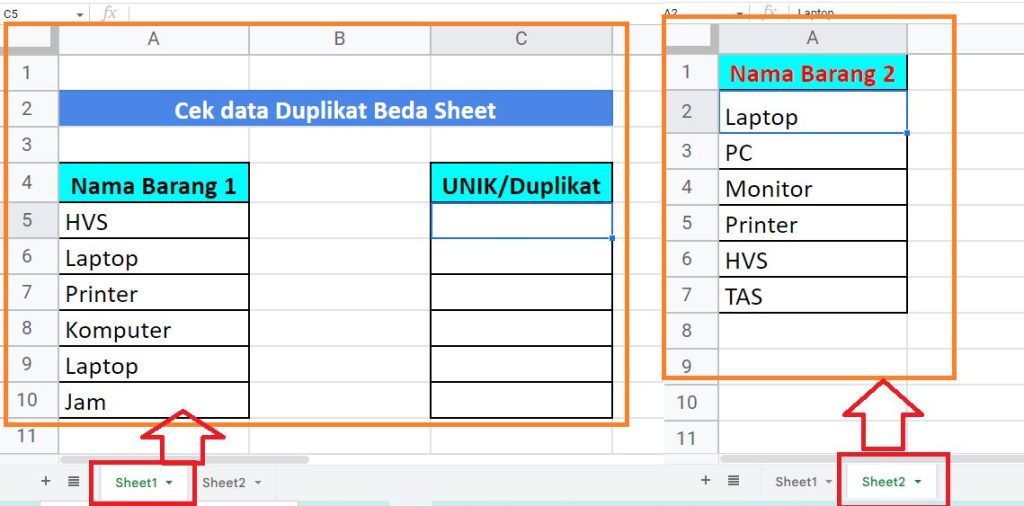 Cara Mencari Data yang Sama di Spreadsheet Beda Sheet - Neicy Techno