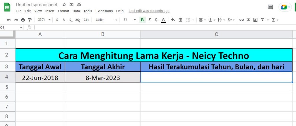 Cara Menghitung Lama Kerja di Spreadsheet - Neicy Techno
