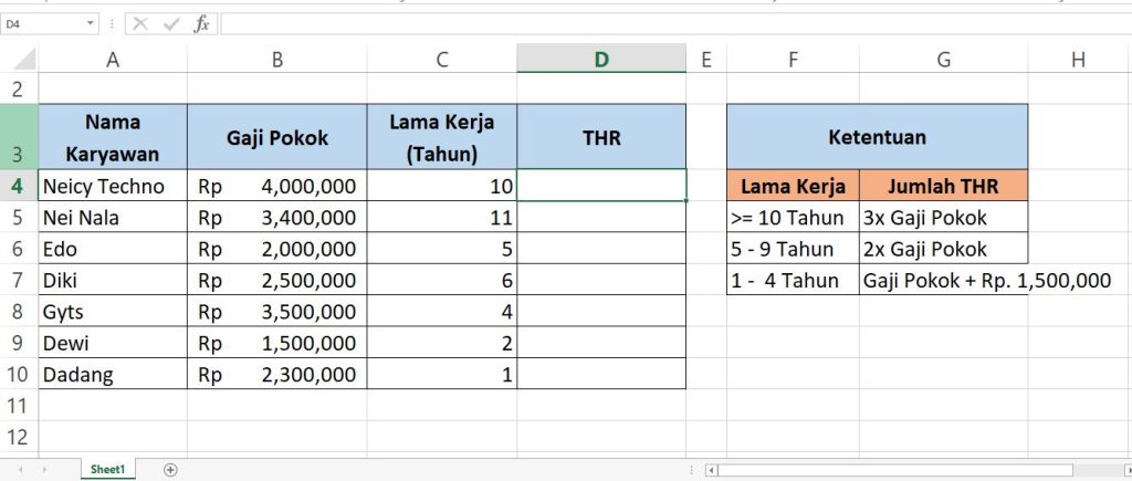 Cara Menghitung THR Karyawan Sesuai Masa Kerja di Excel - Neicy Techno