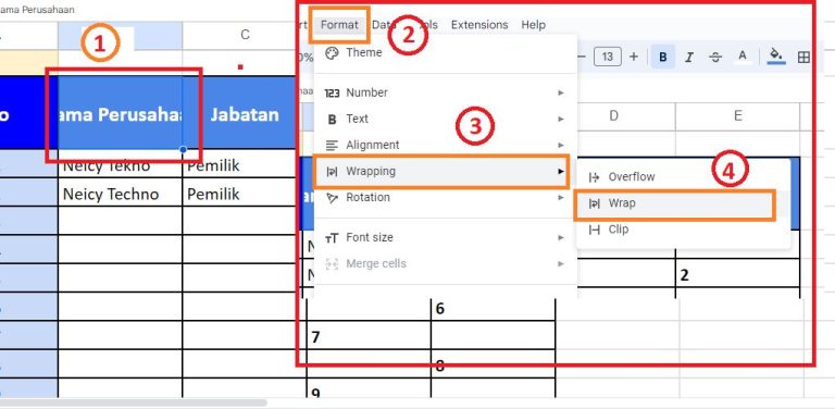 Cara Menggunakan Wrap Text di Google Spreadsheet - Neicy Techno